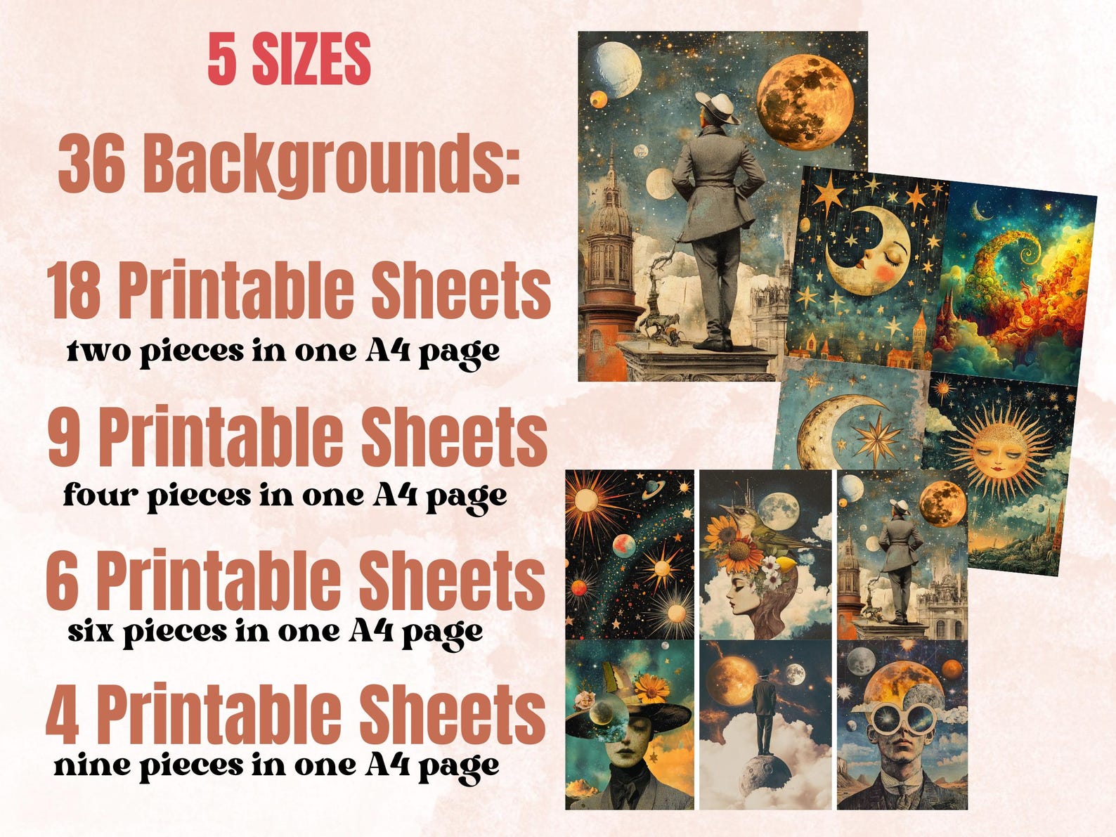 Whimsy Celestial Collage Elements, Surreal Modern Astronomy Fussy Cut ...