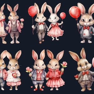 40 PNG Watercolor Valentine's Day Bunnies Clipart, Valentines Day ...