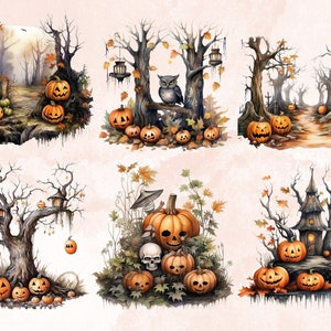 38 PNG Watercolor Halloween Forest Clipart, Halloween Woodland ...