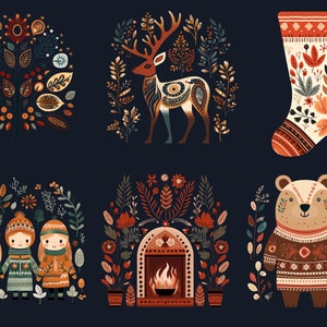 58 PNG Watercolour Scandinavian Winter Clipart, Snowy Winter Folk Art ...
