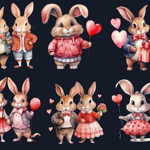 40 PNG Watercolor Valentine's Day Bunnies Clipart, Valentines Day ...