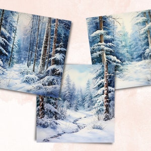 Printable Winter Woodland Landscape Digital Paper, Winter Wonderland ...