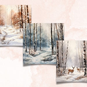 Printable Winter Woodland Landscape Digital Paper, Winter Wonderland ...