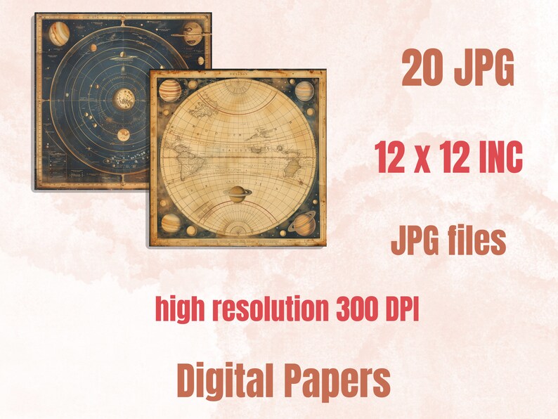 Celestial Old Maps Textures Digital Paper, Zodiac Map Junk Journal ...