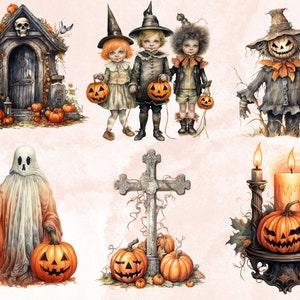 40 PNG Watercolour Vintage Halloween Bundle Clipart, Retro Halloween ...