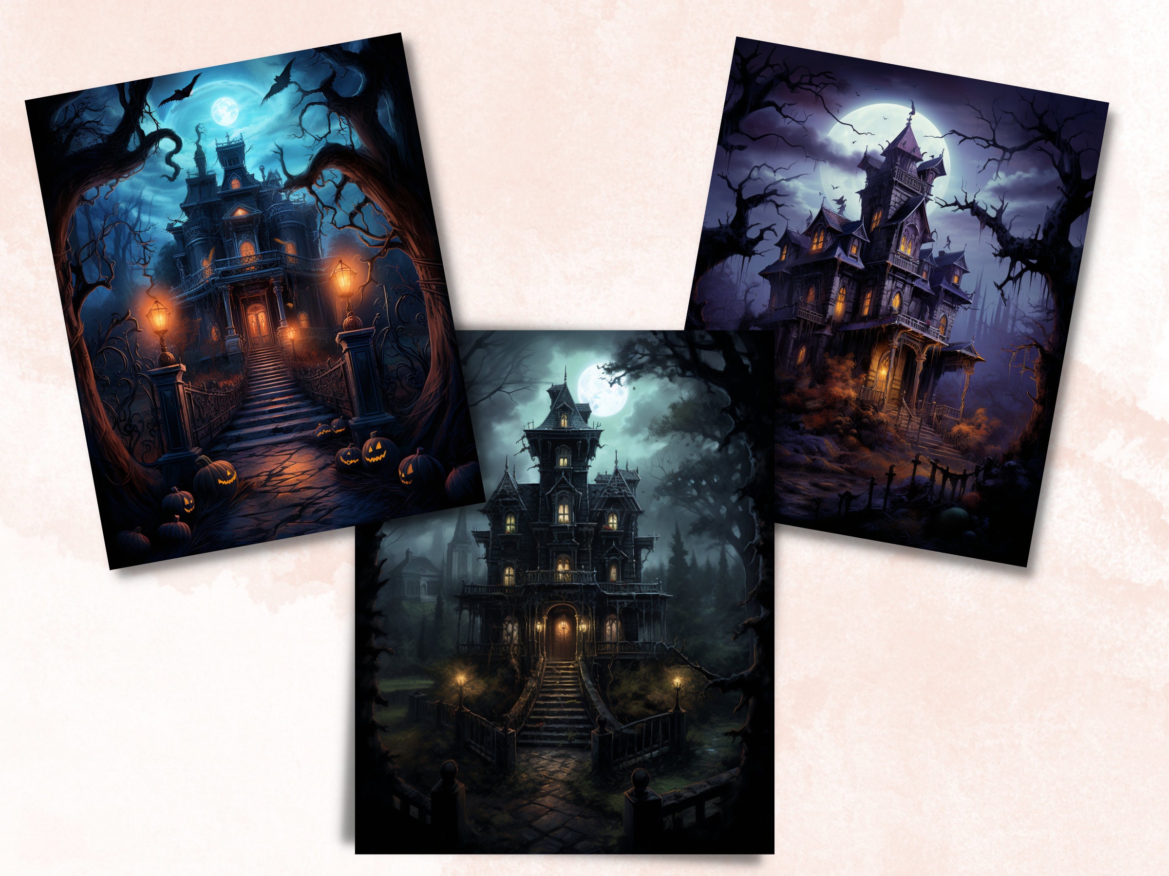 Printable Haunted Mansion Digital Paper, Halloween Houses Background ...