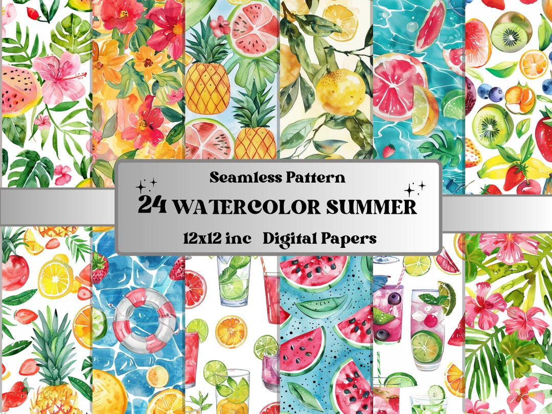 Seamless Watercolor Summer Digital Paper, Watercolor Floral Seamless ...