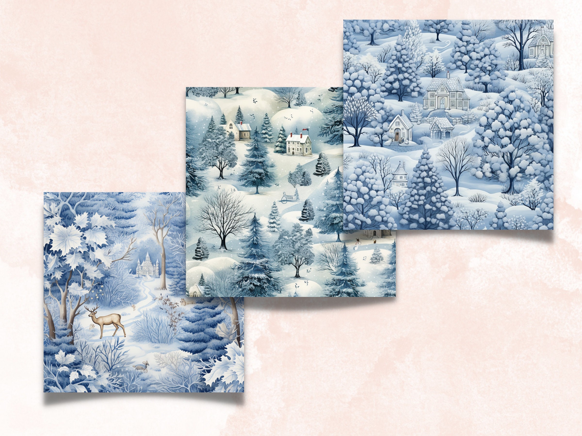 Printable Blue Christmas Digital Paper, Pastel Christmas Ephemera ...