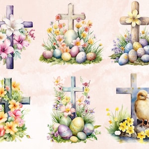 40 PNG Watercolor Easter Cross Clipart, Floral Easter Cross ...