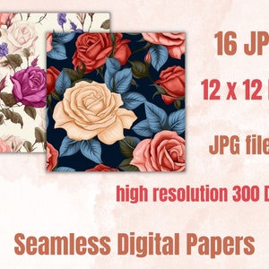 Seamless Roses Digital Paper, Realistic Roses Seamless Pattern, Roses ...