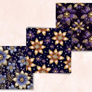 Seamless Royal Flowers Digital Paper, Jewelled Floral Seamless Pattern ...