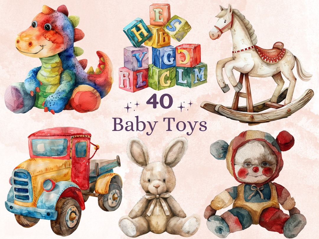 40 PNG Watercolor Baby Toys Clipart, Cute Wooden Toys Illustration Clip ...