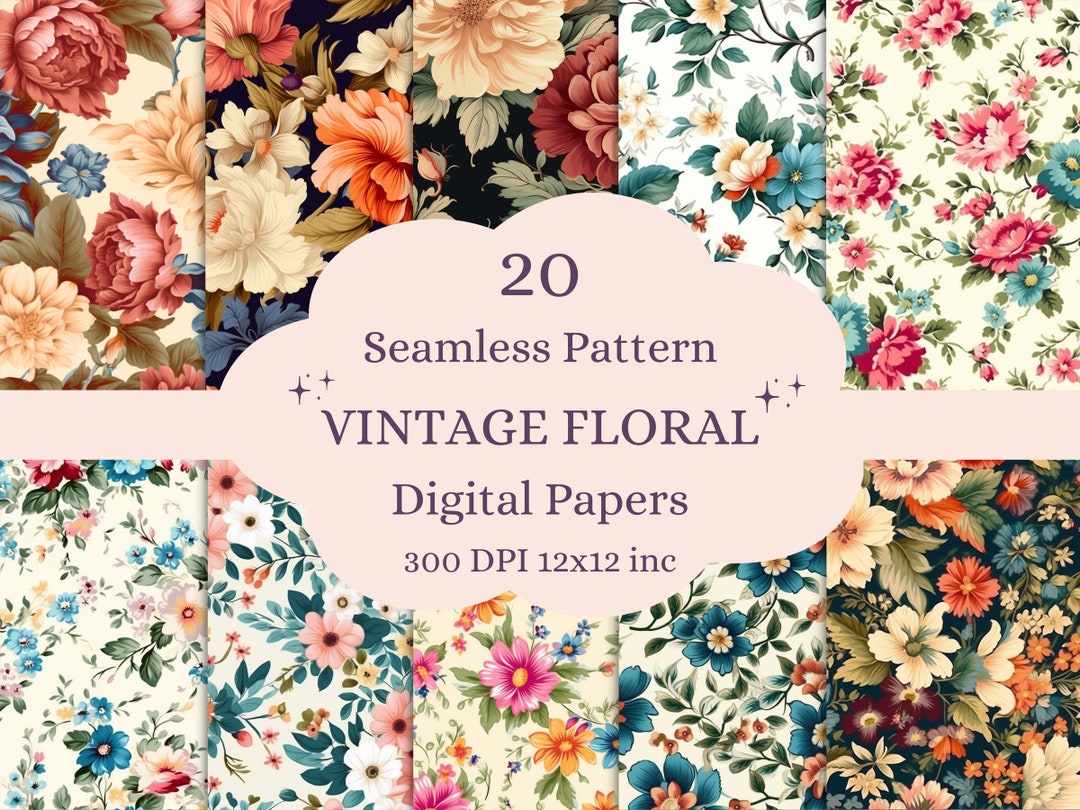Seamless Vintage Flowers Digital Paper Vintage Floral - Etsy