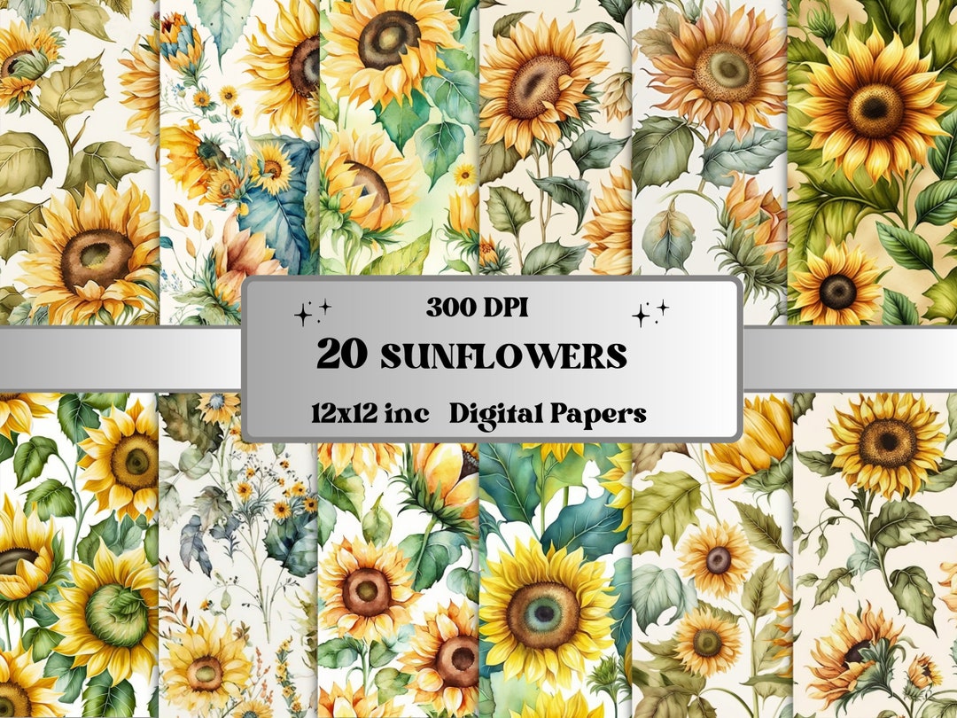 Sunflowers Digital Paper, Spring Sunflower Paper Pack, Vintage Floral ...