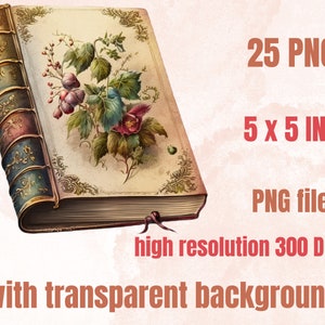 25 PNG Watercolour Victorian Books Clipart, Vintage Floral Book Clip ...