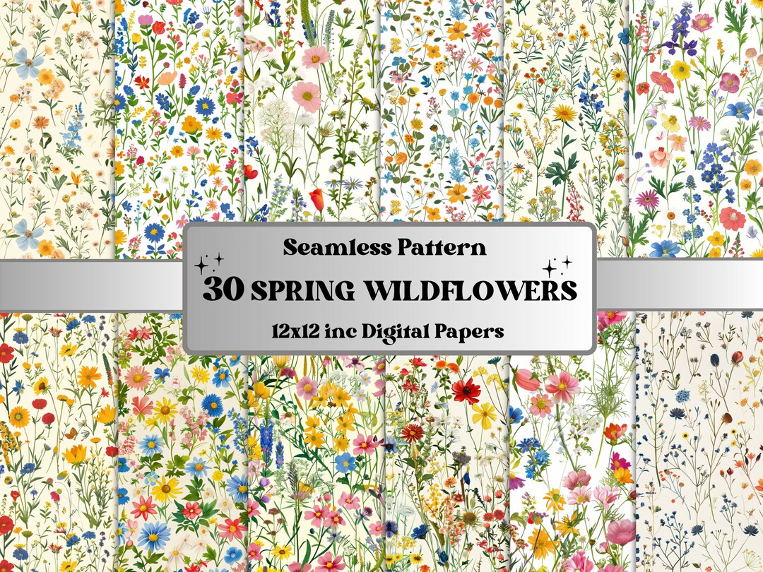 Seamless Spring Wildflowers Digital Paper, Field Floral Seamless ...