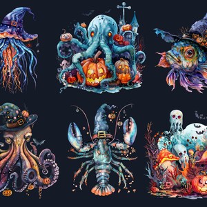 40 PNG Watercolor Underwater Halloween Clipart, Fantasy Halloween ...