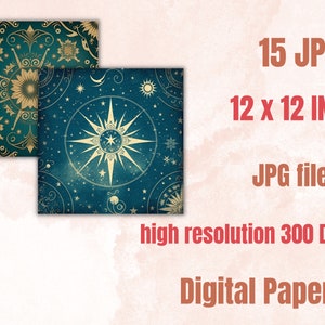 Vintage Celestial Digital Paper, Watercolor Textures Printable ...