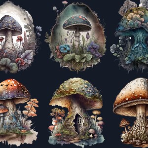 20 PNG Watercolor Gothic Mushrooms Clipart, Dark Fantasy Magical ...
