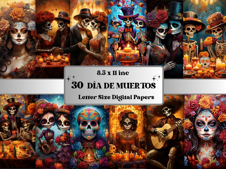 Printable Dia De Los Muertos Digital Paper, Day of the Dead Background ...