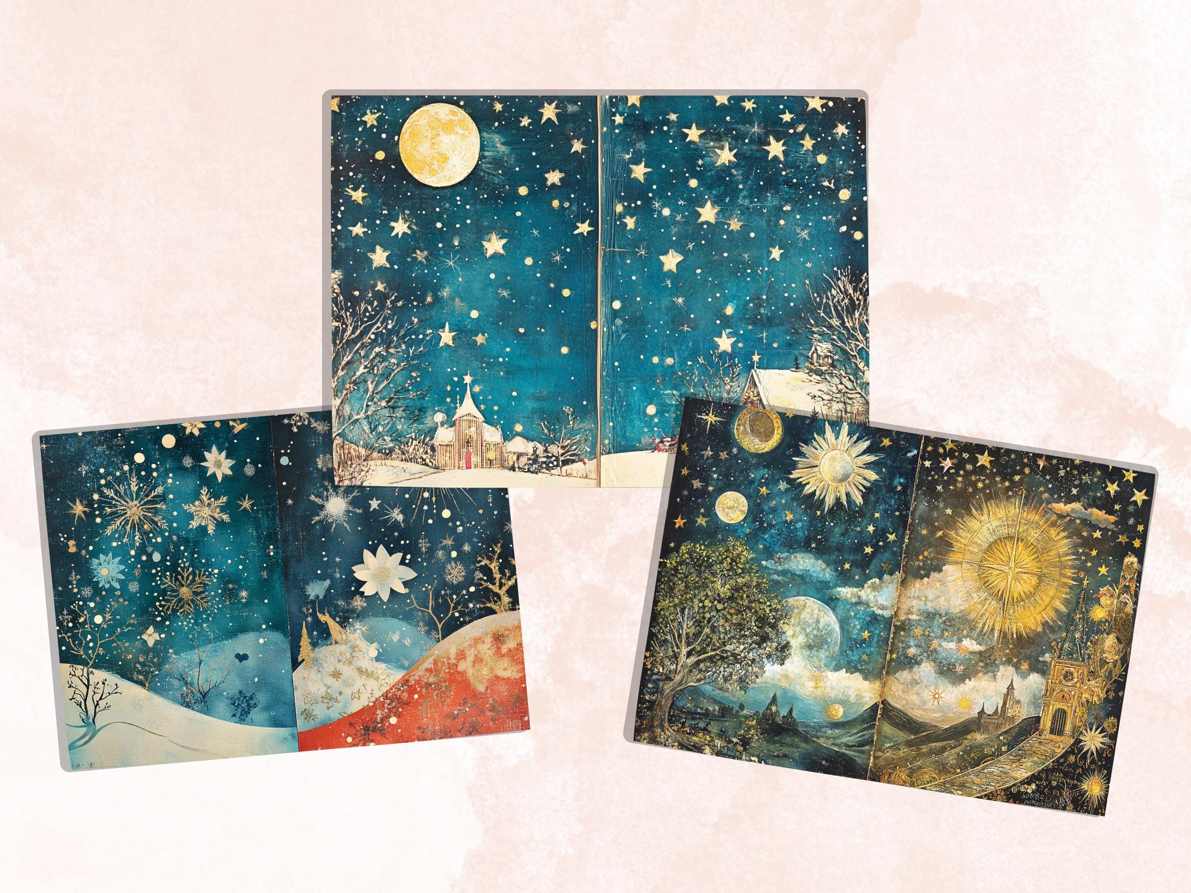 Celestial Christmas Junk Journal Kit, Starry Holly Noel Pages Ephemera ...