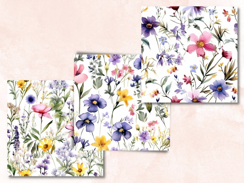 Seamless Watercolor Wildflowers Digital Paper, Spring Floral Seamless ...