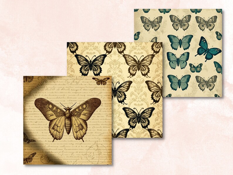 Vintage Butterflies Digital Paper, Summer Spring Butterfly Scrapbook ...