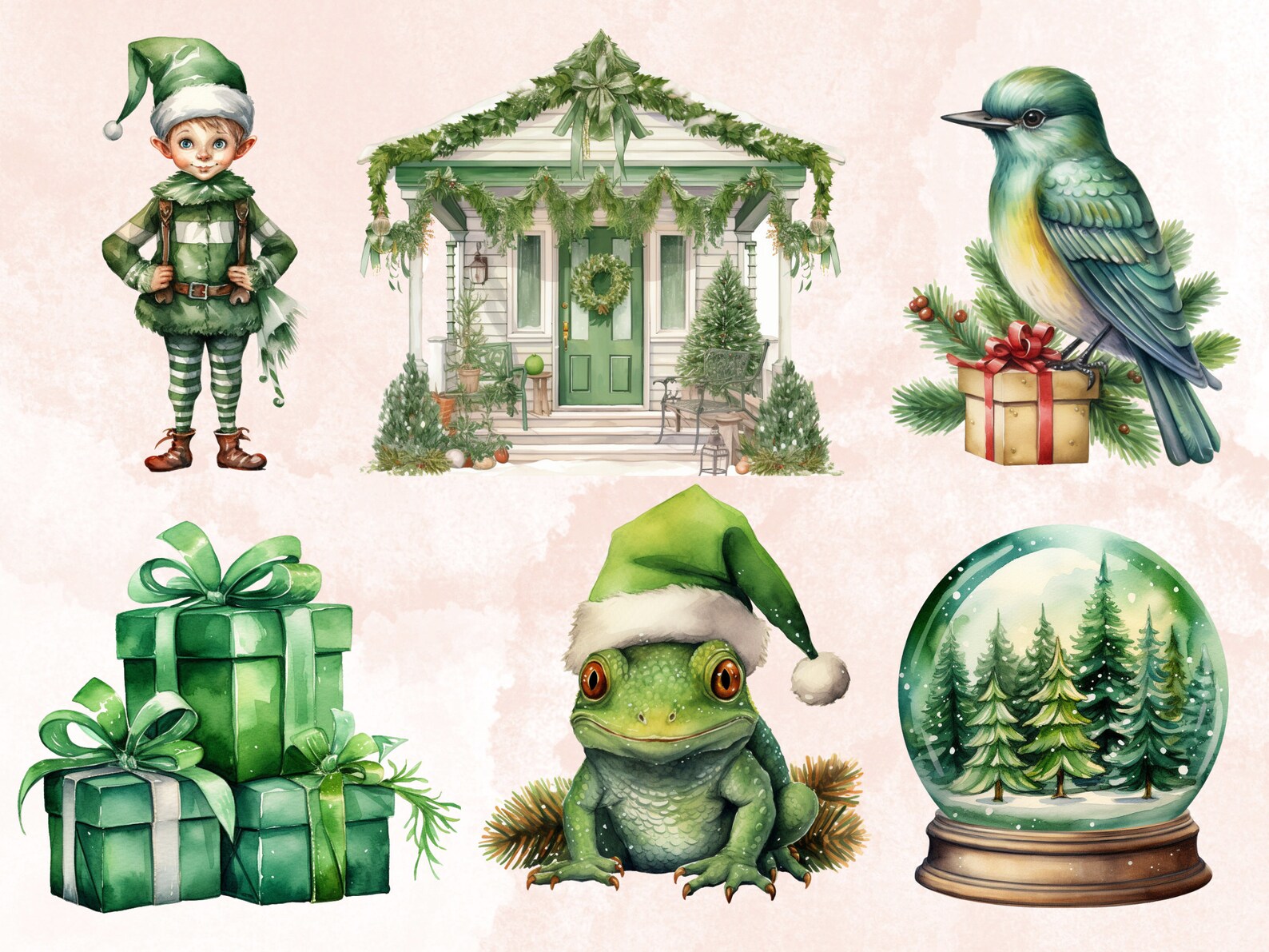 45 PNG Watercolour Green Christmas Clipart, Pastel Christmas Green ...
