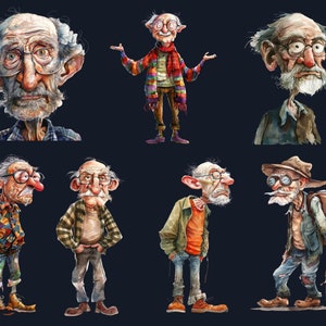 35 PNG Watercolor Quirky Crazy Grandpa Clipart, Whimsical Hippie Old ...