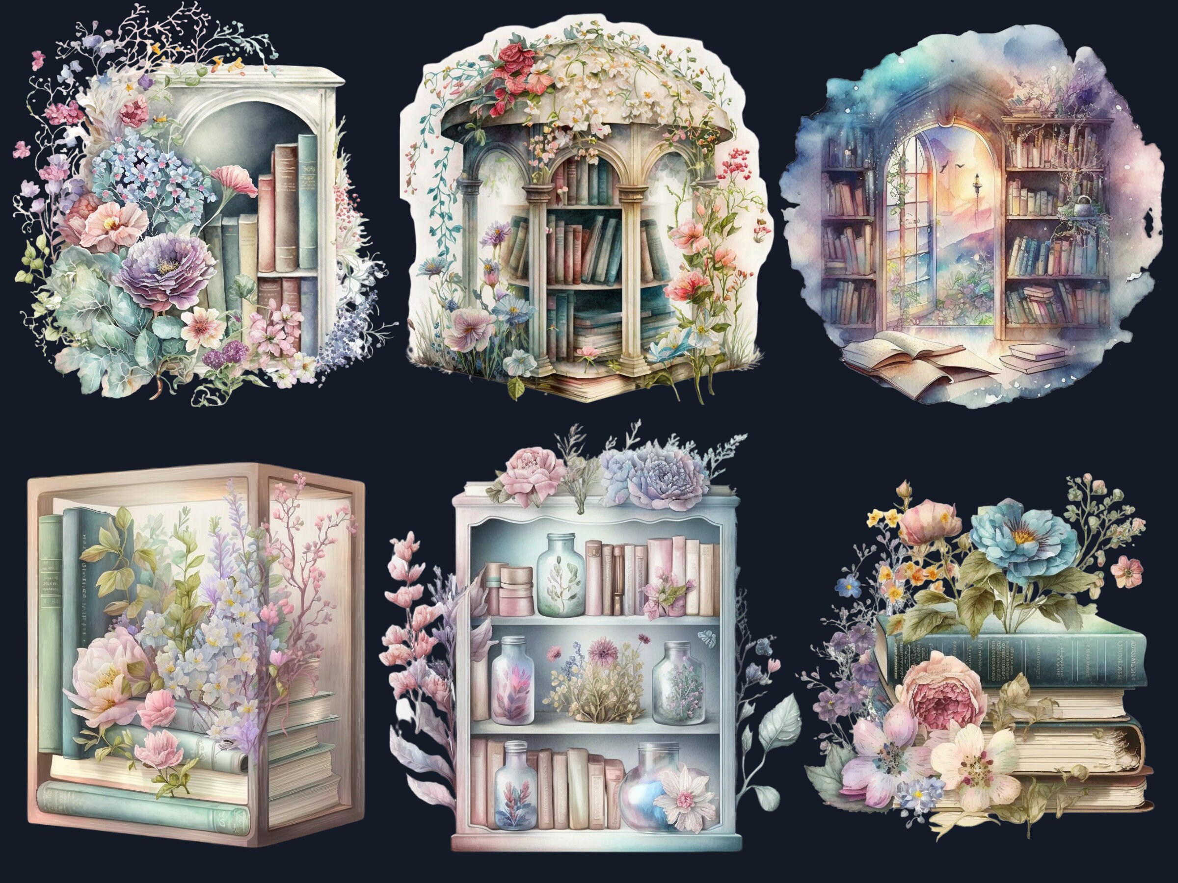 26 PNG Watercolour Pastel Books Clipart, Pastel Floral Book Clip Art ...