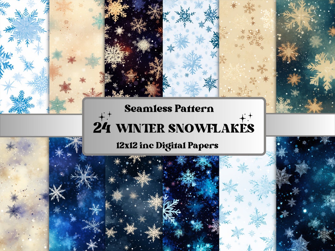 Seamless Winter Snowflakes Digital Paper Pack, Snowy Holiday Repeating ...