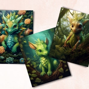Printable Baby Forest Dragons Digital Paper, Little Dragon Digital ...