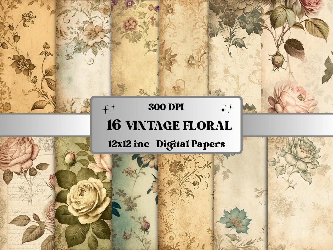 Vintage Floral Digital Paper, Vintage Old Spring Floral Paper, Flowers