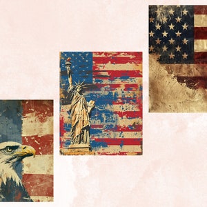 Vintage Patriotic America Digital Paper, 4th of July Americana Ephemera ...