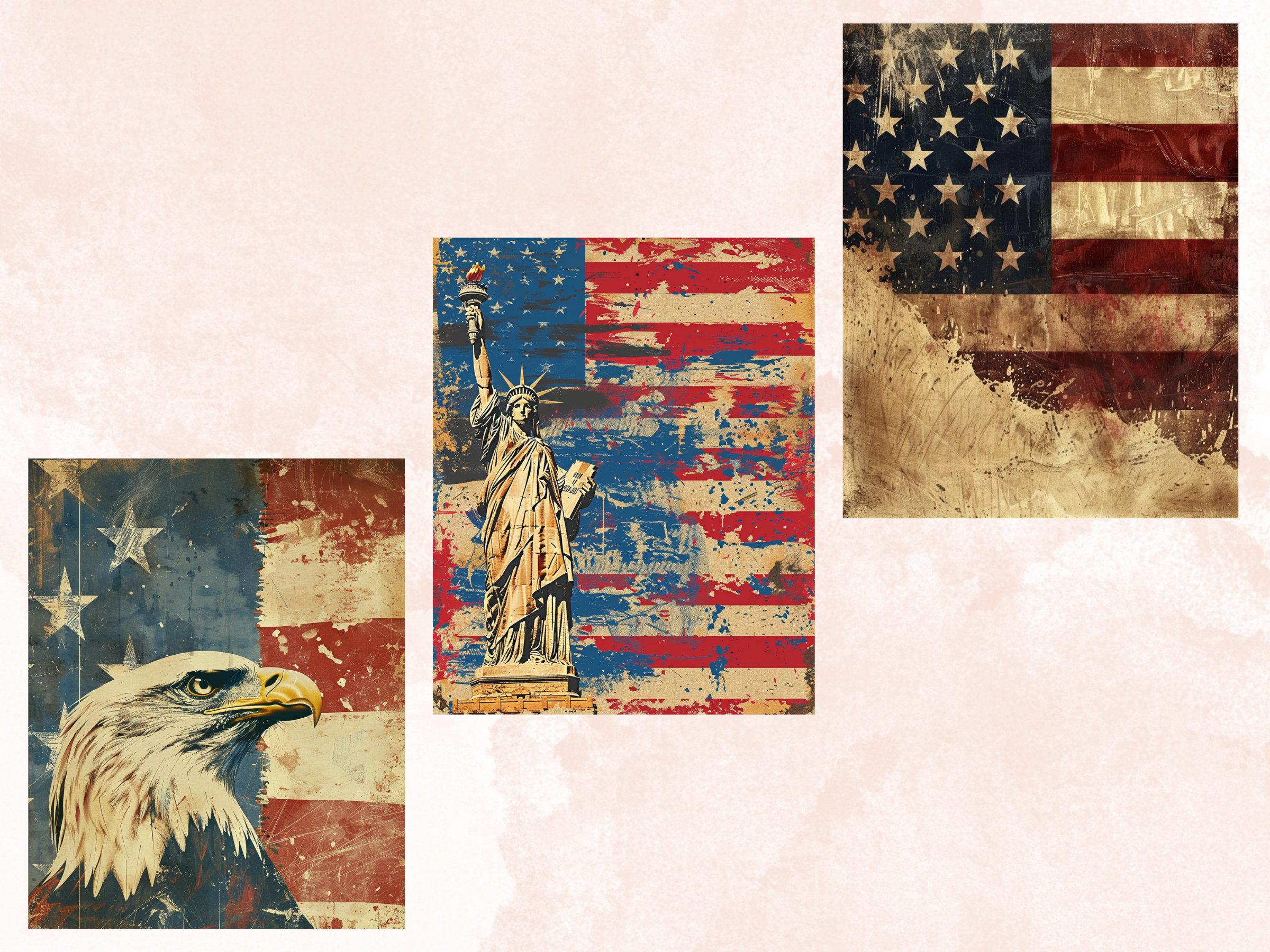 Vintage Patriotic America Digital Paper, 4th of July Americana Ephemera ...