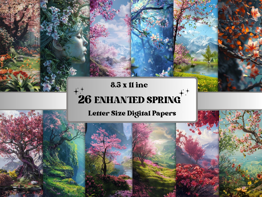 Printable Enchanted Spring Digital Paper, Spring Rabbit Ephemera ...