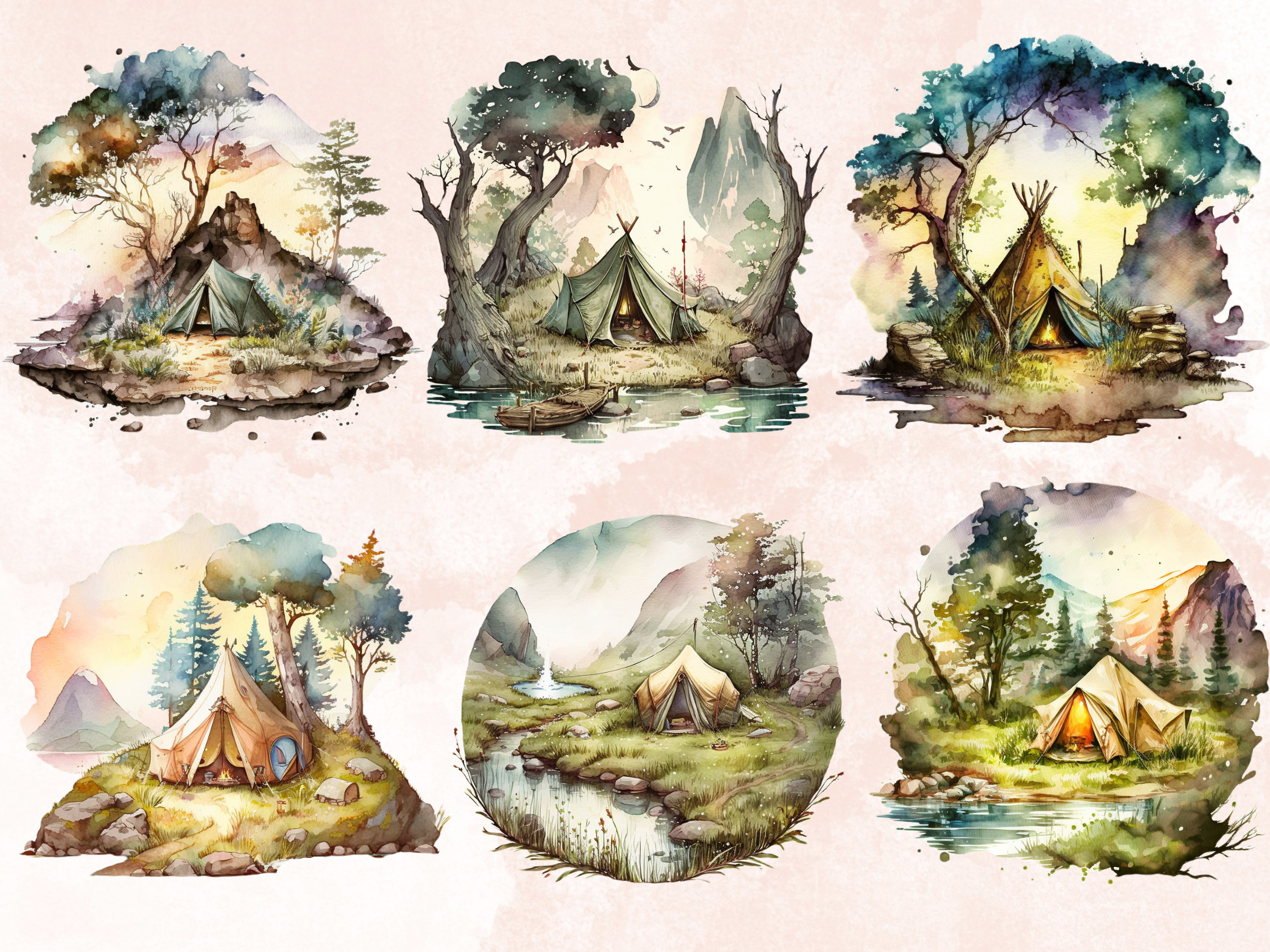 19 PNG Watercolor Magical Camping Clipart, Camp Clip Art, Tents Camping ...