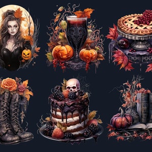 45 PNG Watercolor Gothic Fall Clipart Bundle , Creepy Autumn Pumpkin ...
