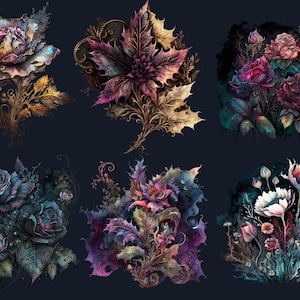 20 PNG Watercolor Gothic Floral Clipart, Magical Gothic Flowers Clip ...
