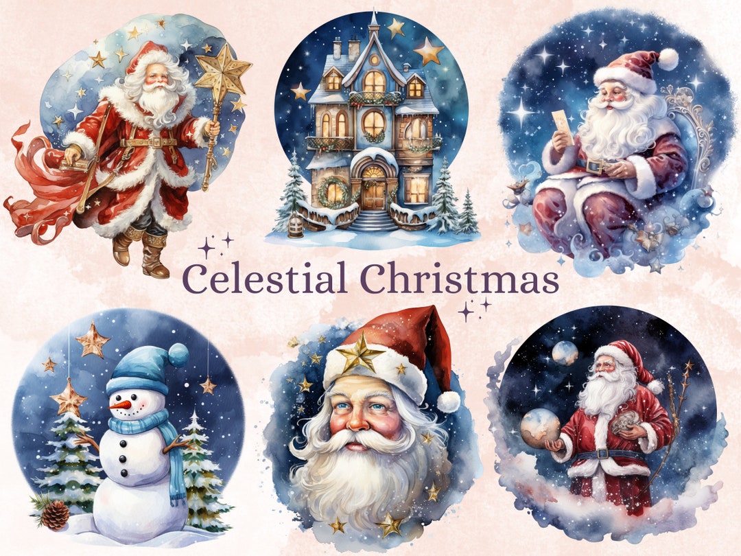 50 PNG Watercolour Celestial Christmas Clipart, Fantasy Christmas Sky ...