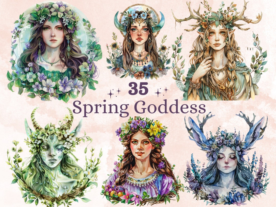 35 PNG Watercolor Spring Goddess Clipart, Floral Beauty Woman ...