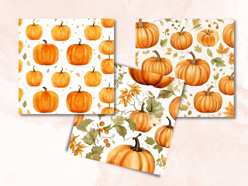 Seamless Watercolor Pumpkin Spice Digital Paper Pack, Pumpkin Harvest ...
