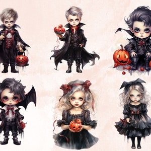 28 PNG Watercolor Little Vampires Clipart, Cute Creepy Halloween ...