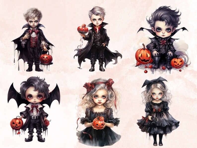 28 PNG Watercolor Little Vampires Clipart, Cute Creepy Halloween ...