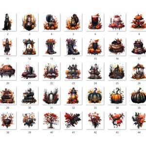 45 PNG Watercolor Gothic Fall Clipart Bundle , Creepy Autumn Pumpkin ...