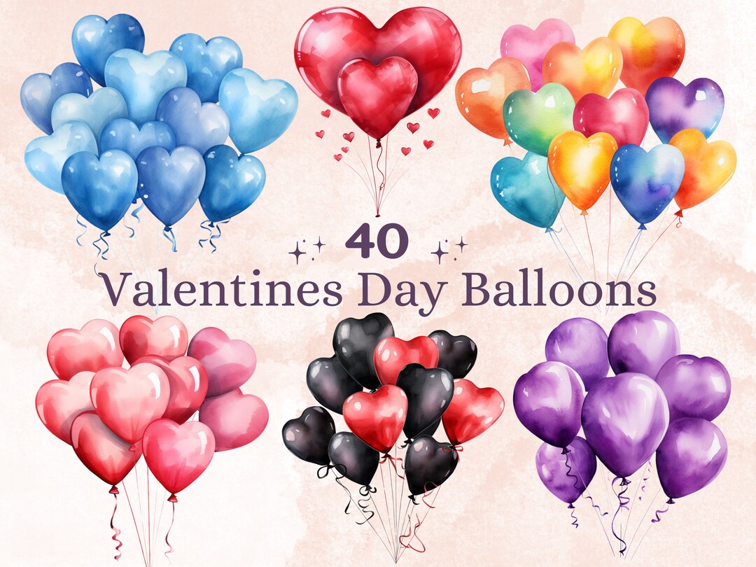 40 PNG Watercolor Valentine's Day Balloons Clipart, Valentines Day ...
