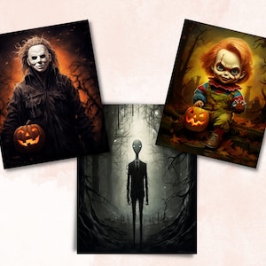 Printable Halloween Horror Characters Digital Paper, Halloween Scenes ...