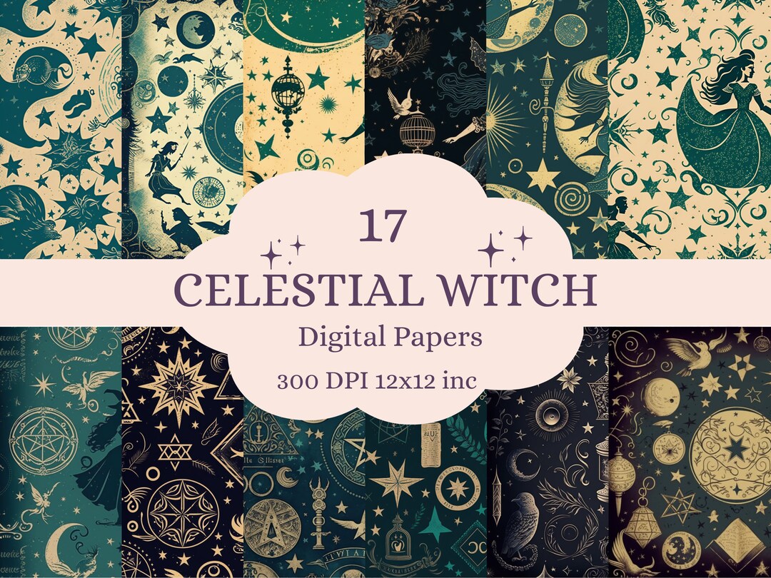 Celestial Witch Digital Paper Witch Junk Journal Paper Pack - Etsy