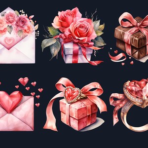 45 PNG Watercolor Valentine's Day Gifts Clipart, Floral Valentines Day ...