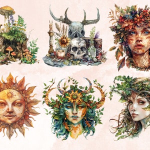 60 PNG Watercolor Litha Clipart, Floral Pagan Holiday Wiccan Art ...